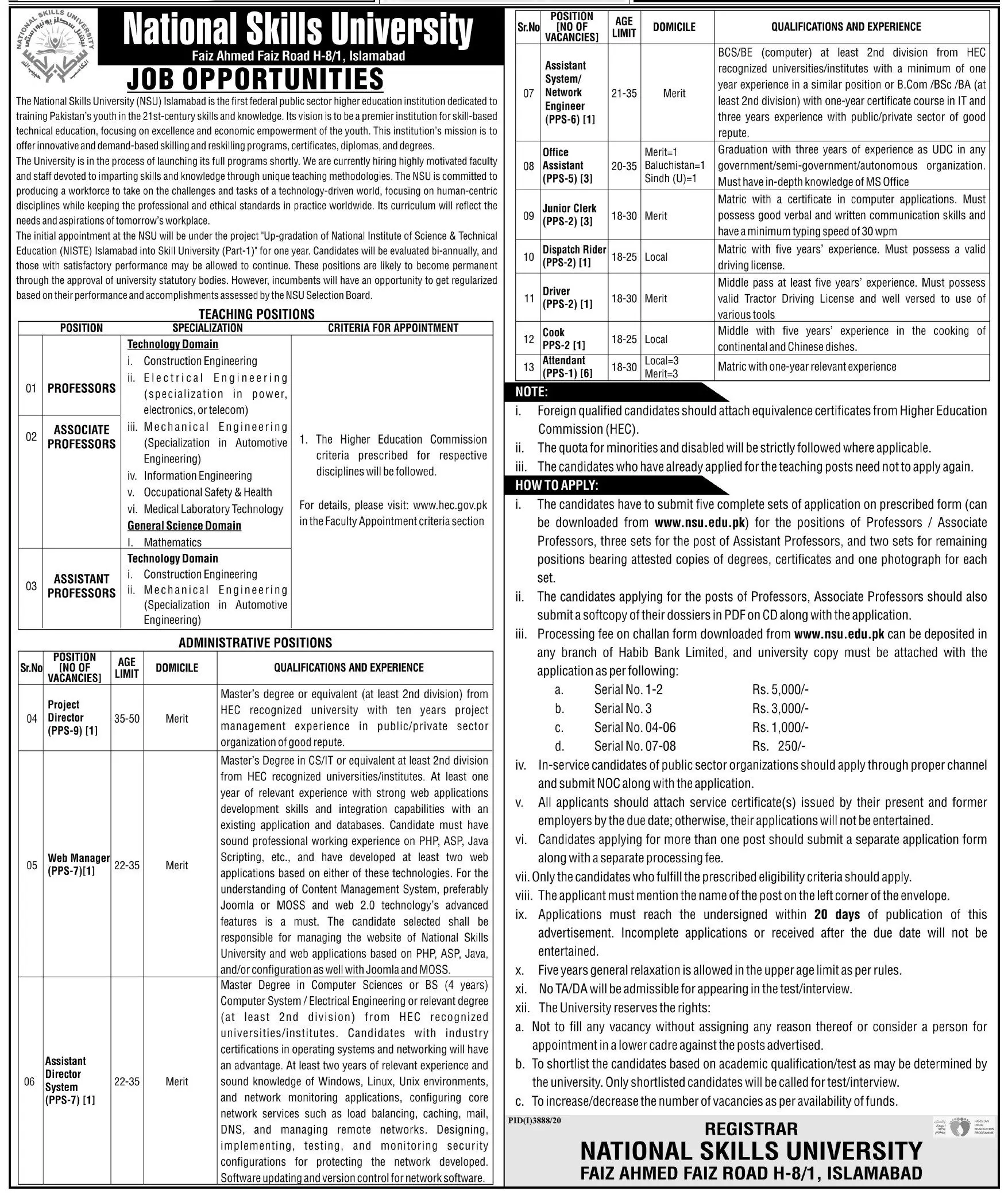 Jobs National Skill University Islamabad