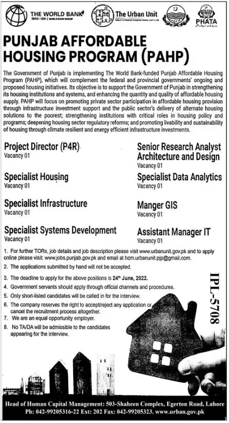 Jobs in Punjab Affordable Housing Program(PAHP)