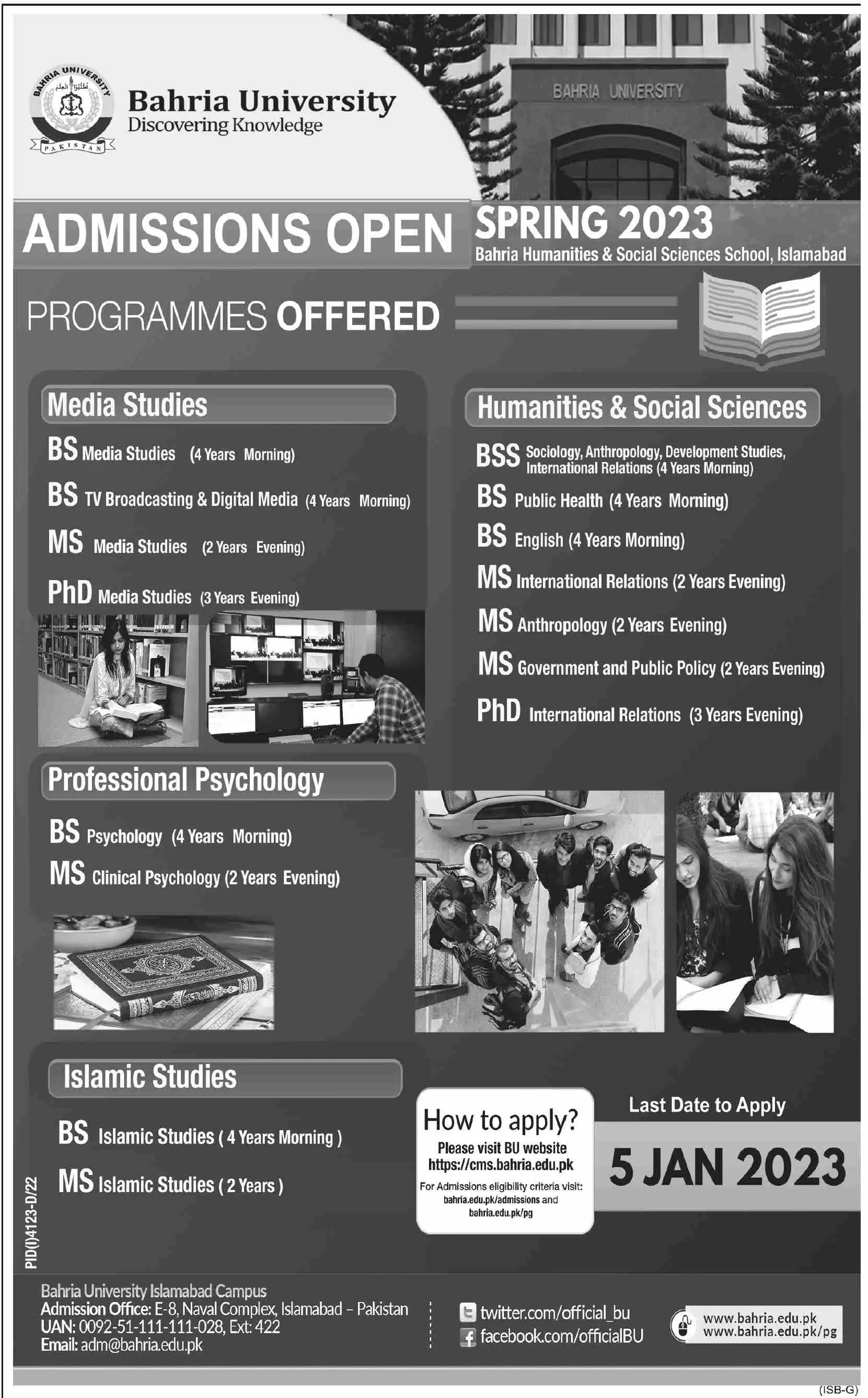 Bahria University Islamabad Admissions 2023 Bahria University Islamabad Admissions 2023