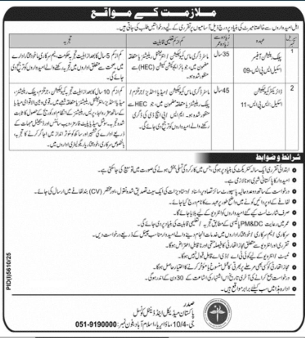 Pakistan Medical and Dental Council Islamabad Jobs 2026